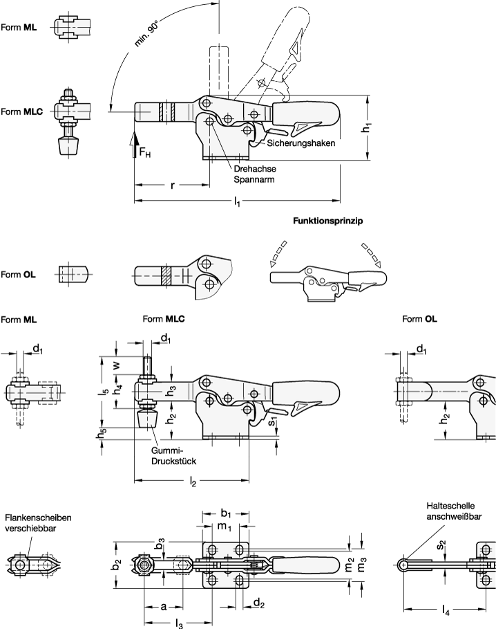 GN 820.3 Horizontal-Spanner mit Verriegelung, mit waagrechtem Fuß ...